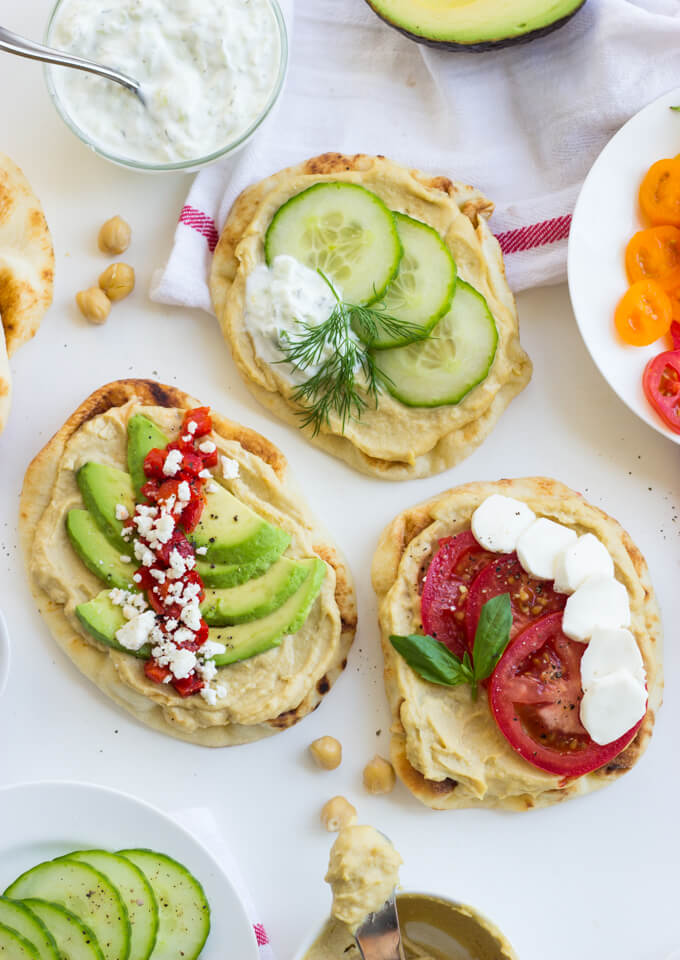 Hummus Naan Toast 3 Ways - Little Broken
