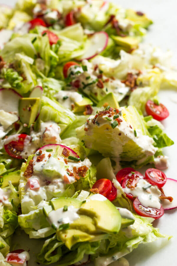 Chopped Wedge Salad with Buttermilk Feta Dressing - Little Broken