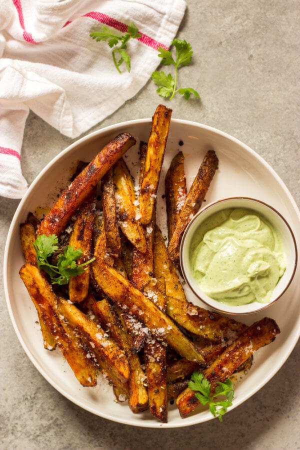 Baked Potato Fries with Avocado Dip - Little Broken