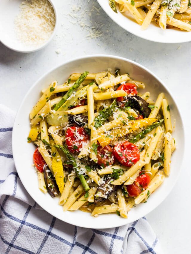 Pasta Primavera with Roasted Vegetables Story - Little Broken