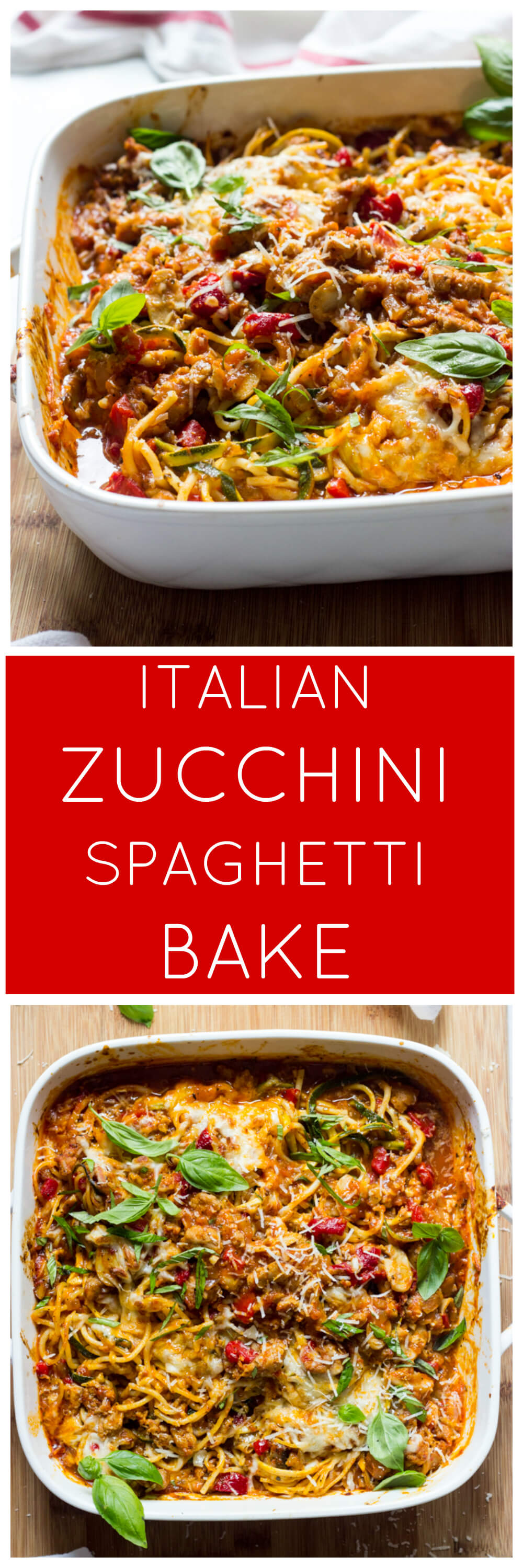 Low-Carb Italian Zucchini Spaghetti Bake - Little Broken