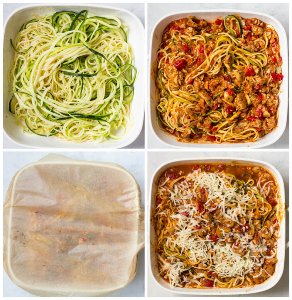 Low-Carb Italian Zucchini Spaghetti Bake - Little Broken