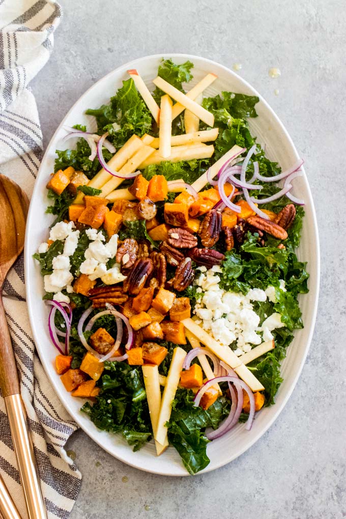 Fall Kale Salad with Maple Vinaigrette - Little Broken