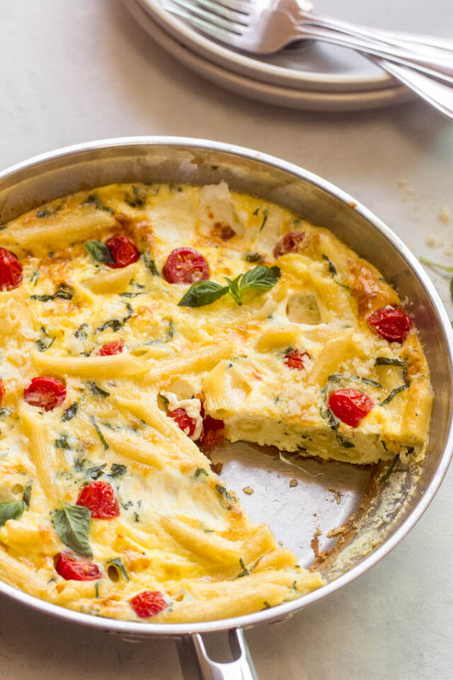 Fluffiest Leftover Pasta Frittata - Little Broken