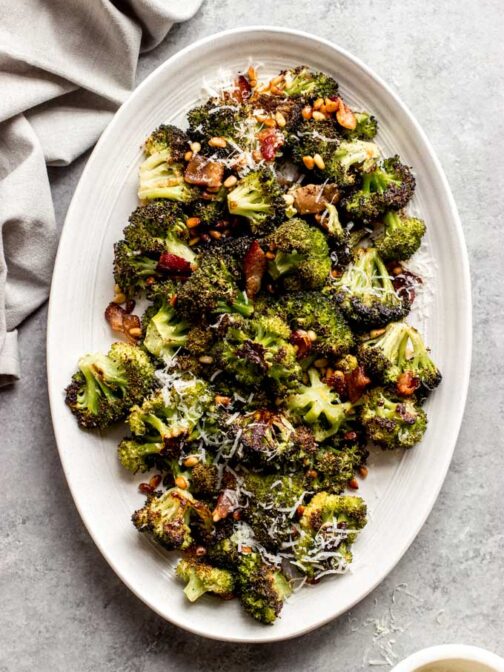 Roasted Broccoli with Bacon and Parmesan - Little Broken