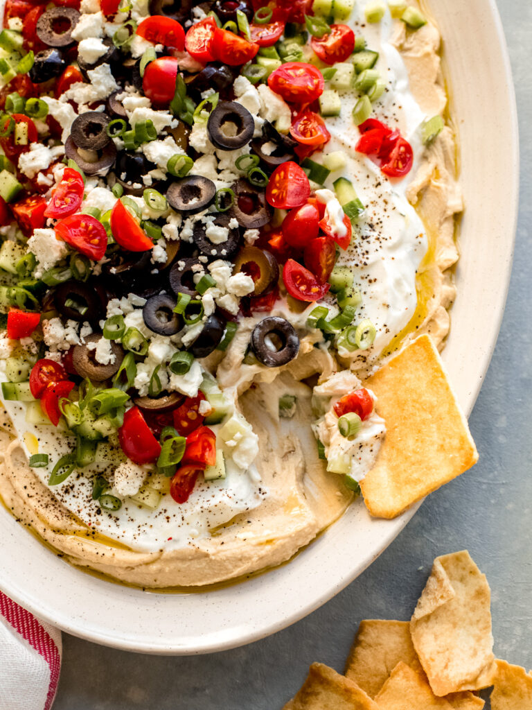 Quick & Easy Layered Hummus Dip - Little Broken